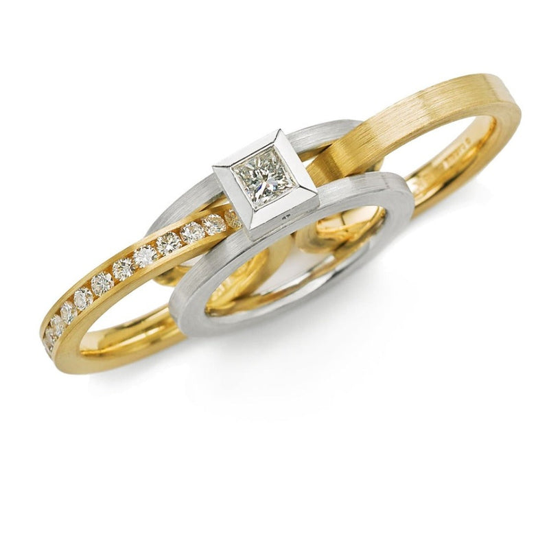 Wide Band Parallel Ring, Engagement Ring in Platinum, 18k + Diamonds ...